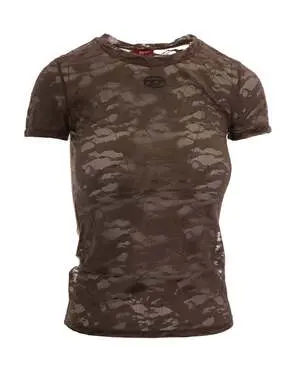 DIESEL® Sheer Lace Mesh Short Sleeve Top - Chocolate
