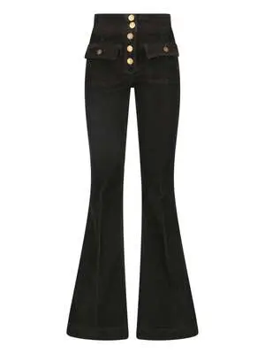 Seafarer High-waist Flared Corduroy Pants With Button Front