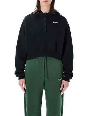 Nike Cropped Oversized Sweatshirt With Henley Placket And Hood - Black