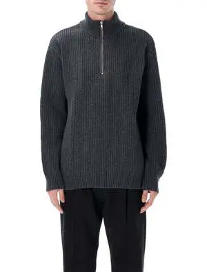 Colorful Standard Recycled Merino Wool Quarter-zip Mock Neck Sweater - Lava Grey