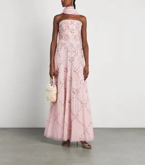 NEEDLE & THREAD Lovers Lace Gown With Scarf - Pink