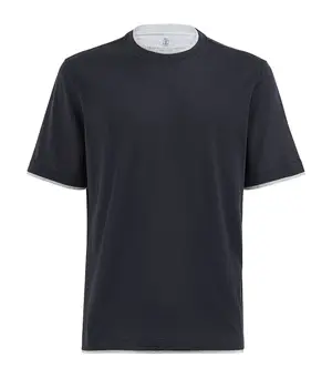 Brunello Cucinelli Silk-cotton Faux-layered T-shirt - Blue
