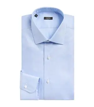 BARBA NAPOLI Cotton Poplin Slim Shirt - Blue