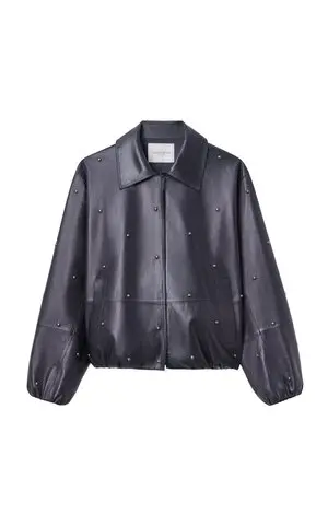 Lafayette 148 New York Studded Leather Bomber Jacket