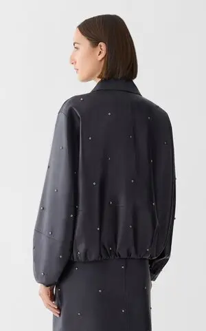 Lafayette 148 New York Studded Leather Bomber Jacket