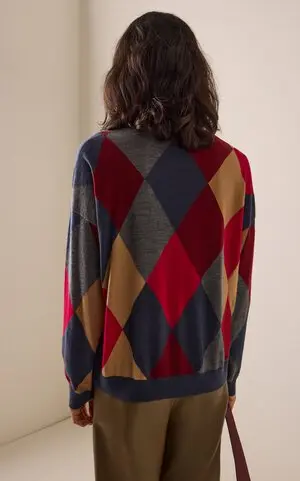 LESET James Oversized Argyle Wool Sweater