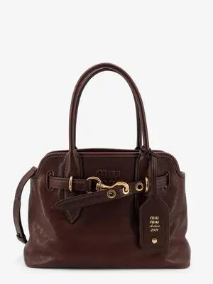 Miu Miu Aventure Leather Handbag With Embossed Lettering Logo - Multicolor