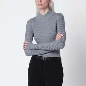 Victoria Beckham Georgia Marl Ribbed Merino Wool Sweater - Grey