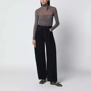 Sacai High-waisted Navy Cotton Barrel Jeans