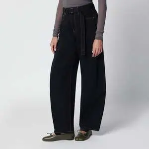 Sacai High-waisted Navy Cotton Barrel Jeans