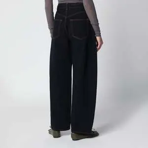 Sacai High-waisted Navy Cotton Barrel Jeans
