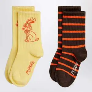 MINI RODINI Rabbit Print Striped Organic Cotton Socks