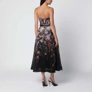 Zimmermann Valiant Floral Silk Linen Corset Midi Dress