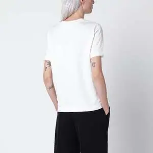 Burberry Chalk Cotton T-shirt With Cashmere Check Appliqu