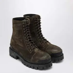 Balenciaga Combat Strike Suede Calfskin Boots - Green