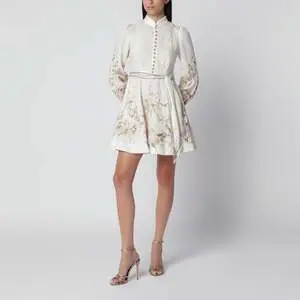 Zimmermann Valiant Printed Linen Mini Dress In Cream Bouquet