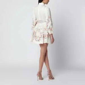 Zimmermann Valiant Printed Linen Mini Dress In Cream Bouquet