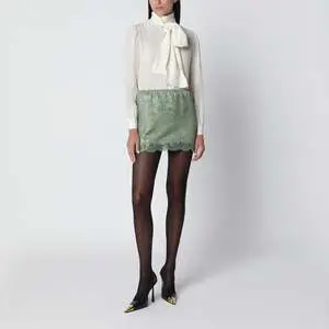 Saint Laurent Chalk Silk Lavallière-neck Blouse