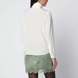 Saint Laurent Chalk Silk Lavallière-neck Blouse
