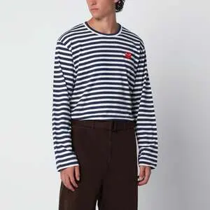 Play Comme Des Garcon Navy Striped Long-sleeve Cotton T-shirt