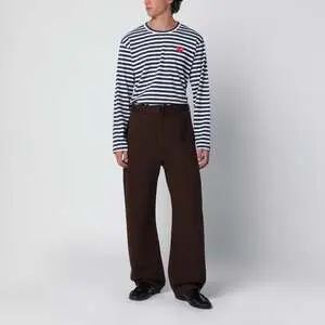 Play Comme Des Garcon Navy Striped Long-sleeve Cotton T-shirt