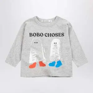 BOBO CHOSES Booty Ghosts T-shirt In Light Cotton - Grey