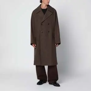 LEMAIRE Long Double-breasted Mud Wool And Alpaca Coat - Brown
