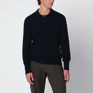 DRUMOHR Navy Wool Polo Shirt - Blue