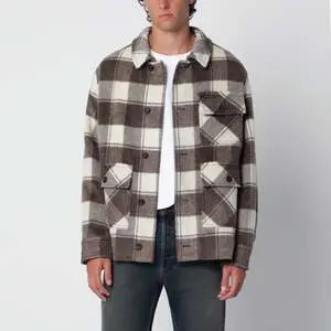 GOLDEN GOOSE Shirt Jacket With Taupe/cream Check Pattern In Mohair Blend