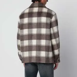 GOLDEN GOOSE Shirt Jacket With Taupe/cream Check Pattern In Mohair Blend