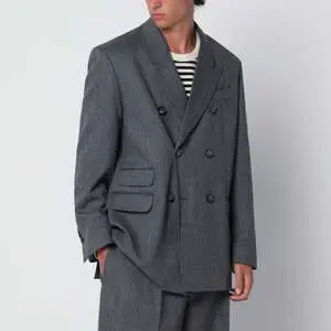 AMI Paris Double-breasted Carbon Virgin Wool Blazer