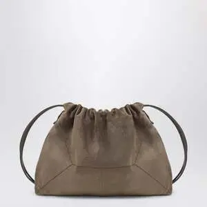Brunello Cucinelli Grey Green Suede Bc Duo Pouch Bag With Monile