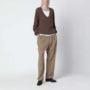 THE ROW Phef Fudge Cotton And Cashmere V-neck Sweater