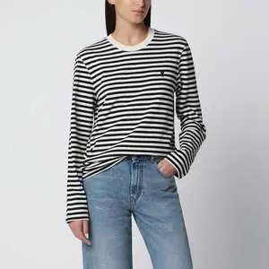 AMI Paris Ivory Striped De Coeur T-shirt