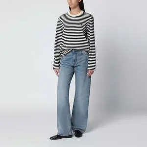 AMI Paris Ivory Striped De Coeur T-shirt