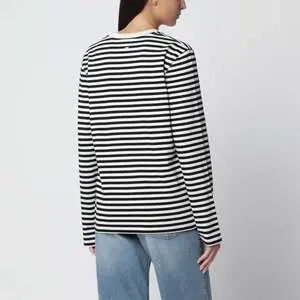 AMI Paris Ivory Striped De Coeur T-shirt