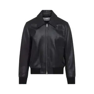 AMI Paris Zipped Leather Jacket - Black