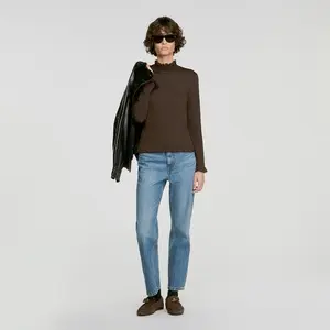 Sandro Smocked T-shirt With Ruffle Collar