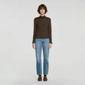 Sandro Smocked T-shirt With Ruffle Collar