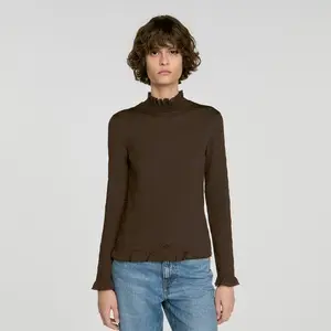 Sandro Smocked T-shirt With Ruffle Collar