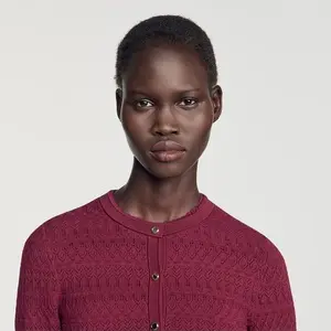 Sandro Cropped Pointelle Knit Cardigan