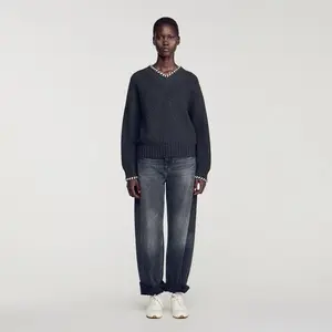 Sandro Braided V-neck Sweater