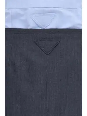 Prada Double-layer Midi Skirt In Cotton And Linen - Gray
