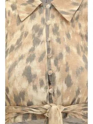 GANNI Printed Marl Mesh Tie Blouse