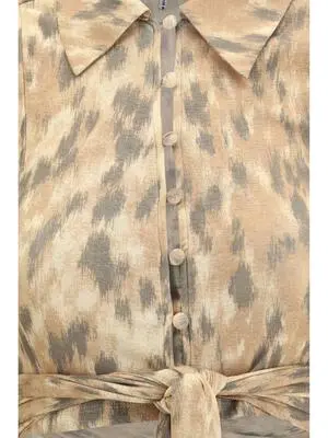 GANNI Printed Marl Mesh Tie Blouse - Cream