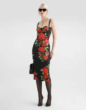 Dolce & Gabbana Rose-print Satin Dress