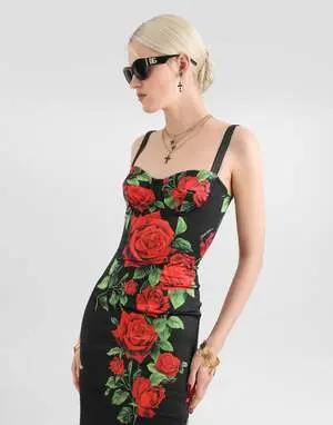 Dolce & Gabbana Rose-print Satin Dress