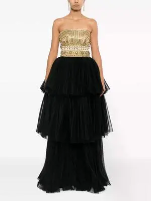 Naeem Khan Beaded-bodice Layered Gown - Neutrals