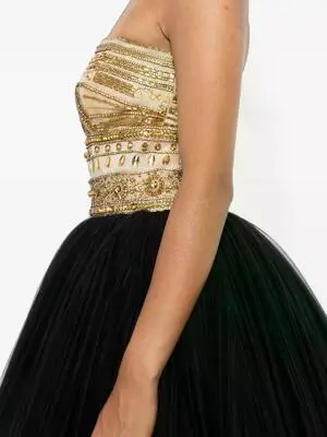 Naeem Khan Beaded-bodice Layered Gown