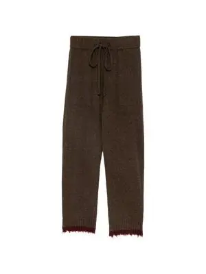 UMA WANG Drawstring Frayed-hem Trousers - Brown
